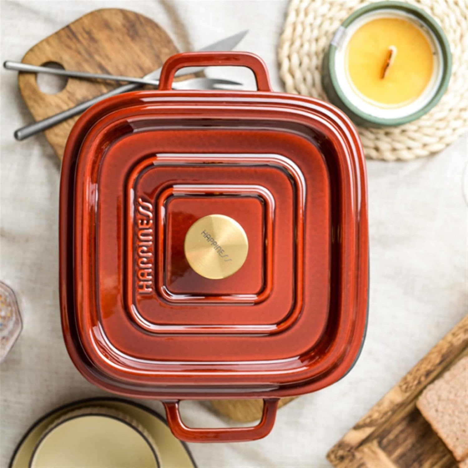 Nutrion Happiness Series Premium Enamelled Cast Iron Dutch Oven, Gold ...
